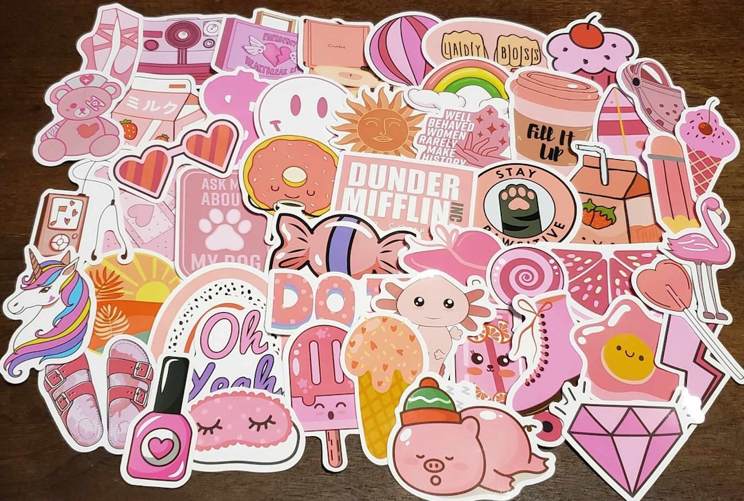 50 Pink Themed Stickers | Vinyl Pink Themed Stickers | Assortment of ...
