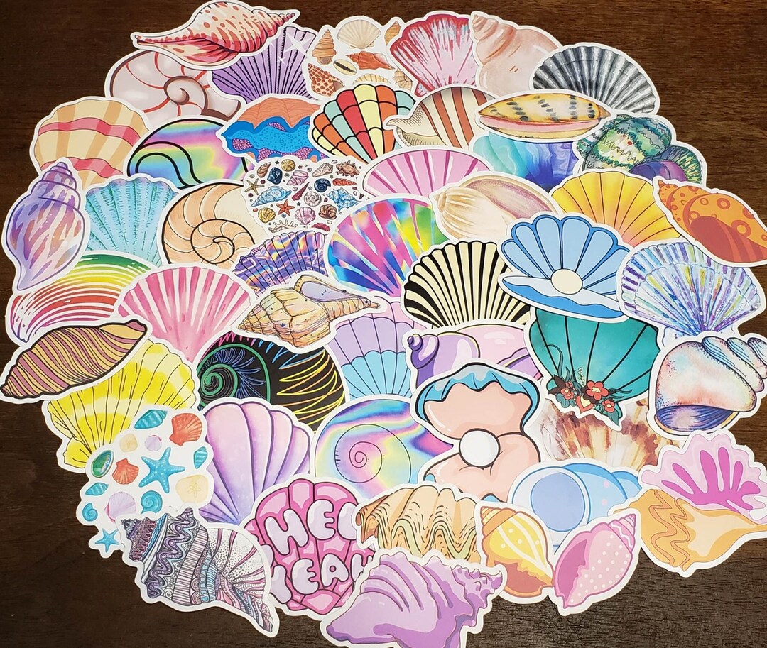 50 Shell Stickers | Vinyl Shell Decals | Seashell Stickers | Shell ...