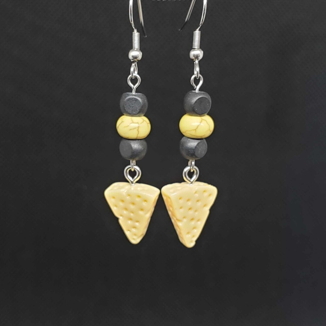 Cheese Wedge Dangle Earrings | Stainless Steel Hooks | Food Themed ...