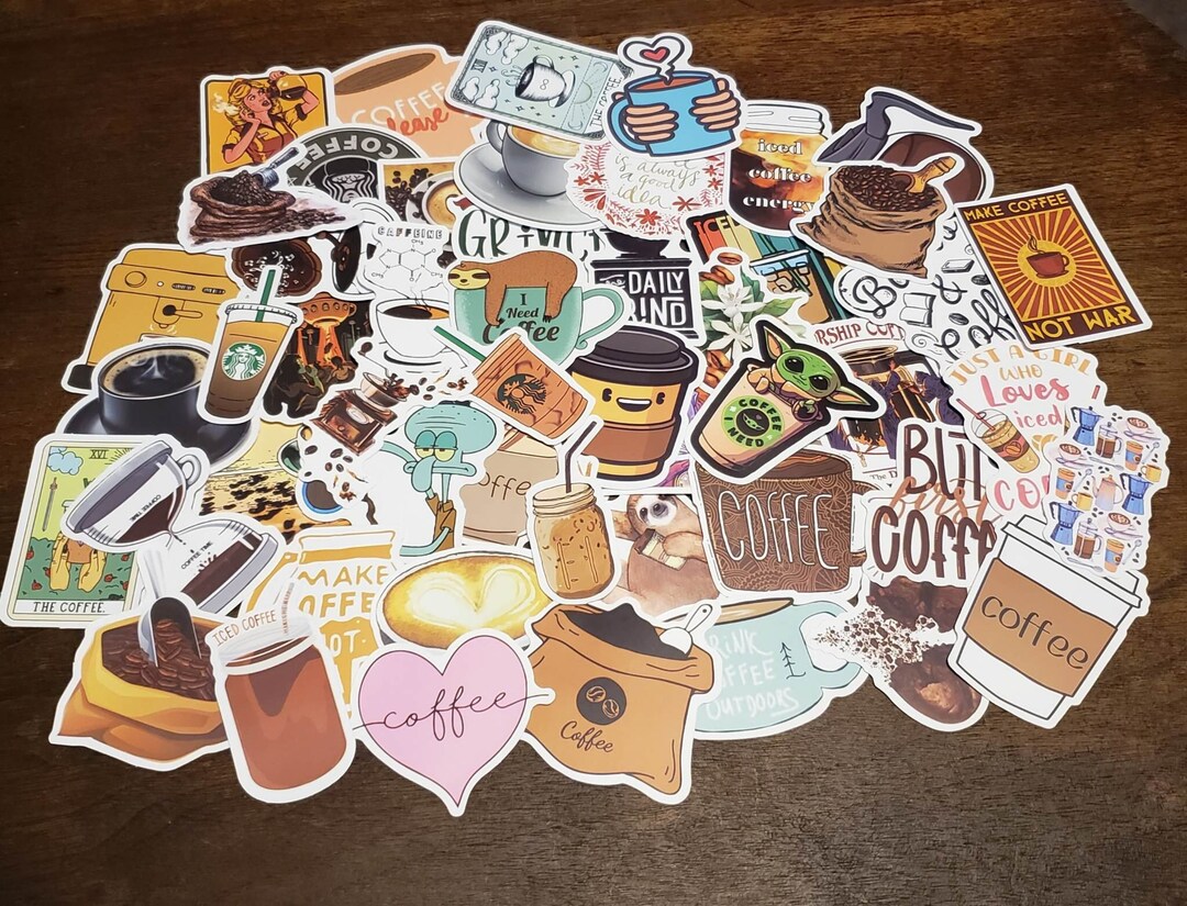 50 Vinyl Coffee Themed Stickers Coffee Lover Stickers Coffee Sticker ...