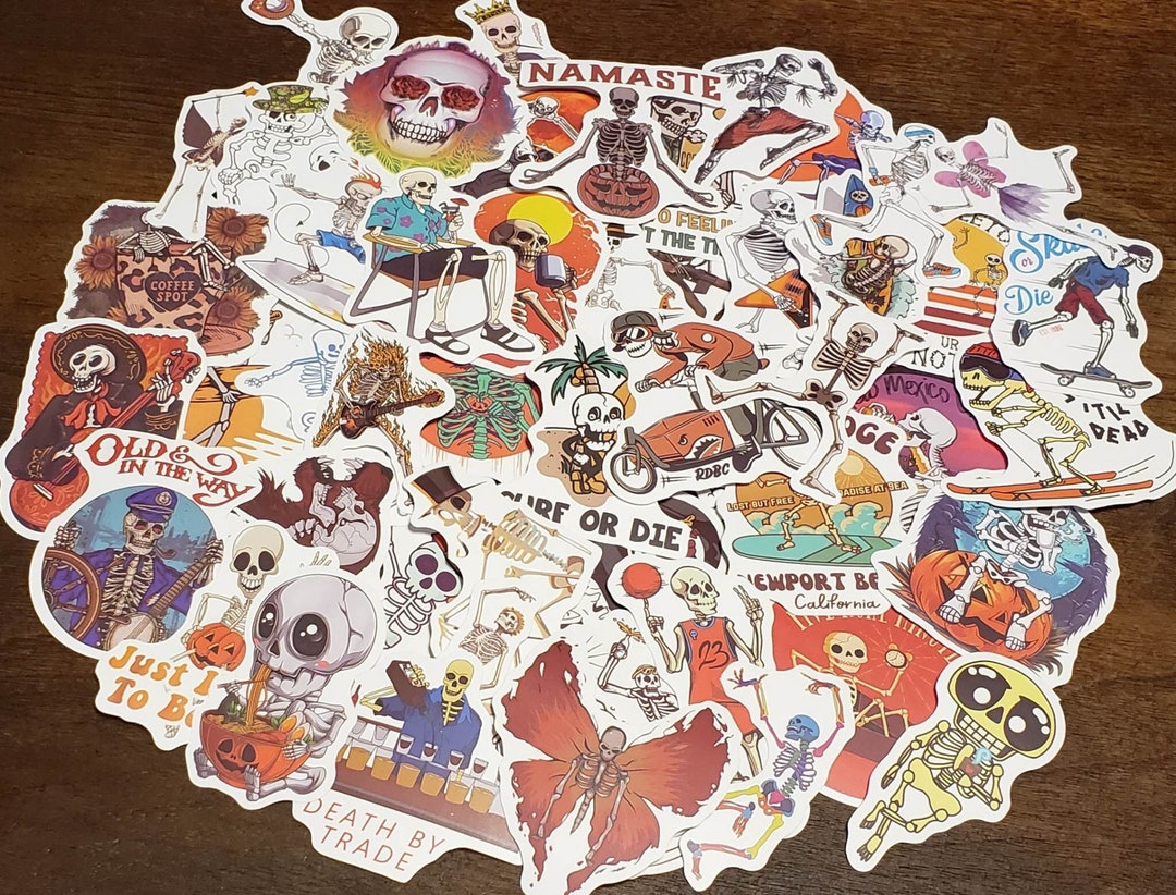 50 Skeleton Stickers | Vinyl Skeleton Decals | Skull Stickers ...