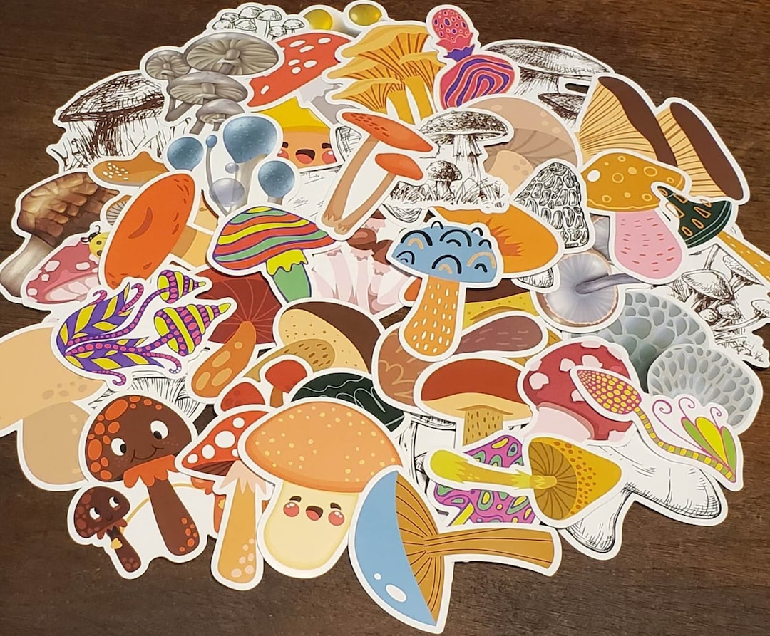50 Mushroom Stickers | Vinyl Mushroom Decals | Fungi Stickers ...
