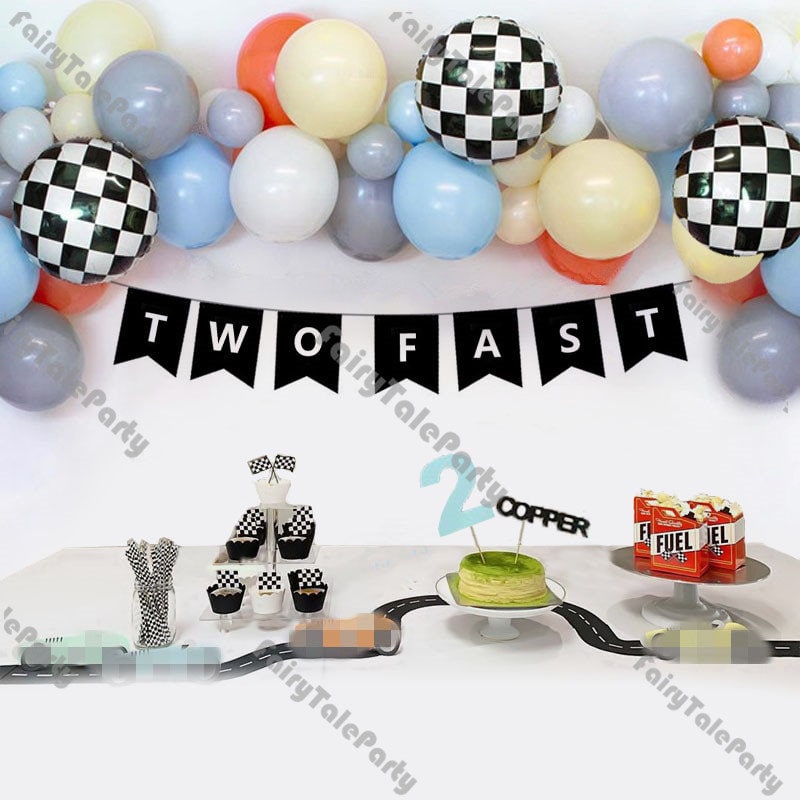 Flag Banner Vintage Race Car Birthday Decor Kids Two Fast / - Etsy