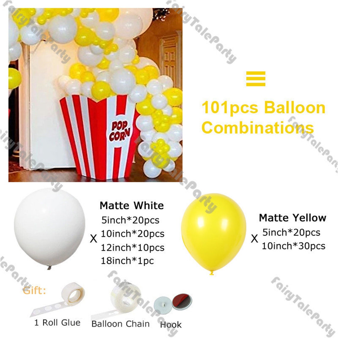 101pcs Bee White Yellow Balloons Popcorn Baby Shower Balloon - Etsy