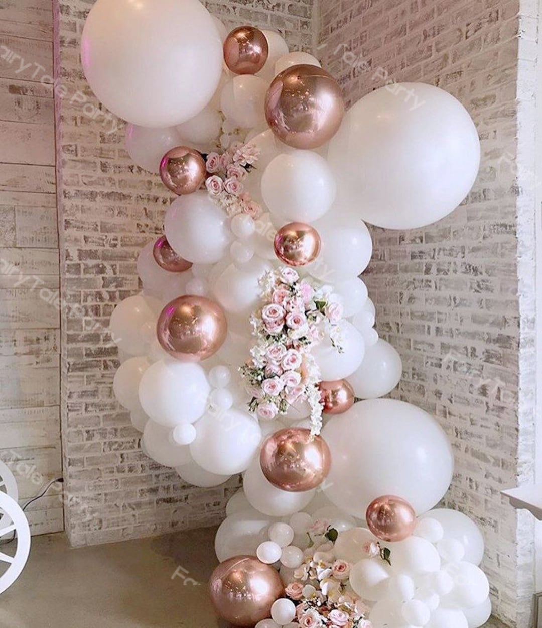 123pcs 4D Rose Gold Metal Balloon Garland Matte White Latex Balloons ...