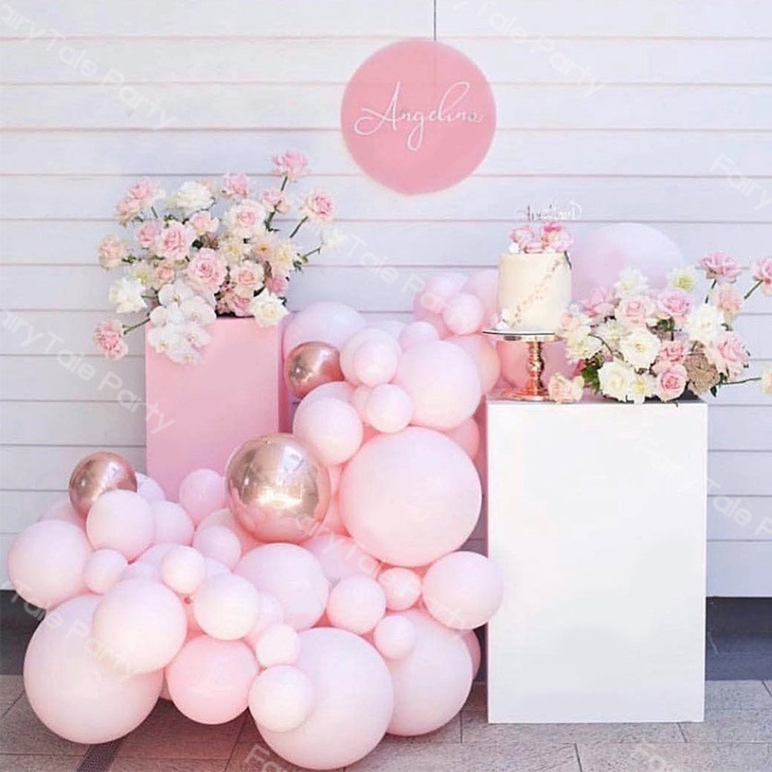 Pastel Macaroon Baby Pink Latex Balloons Garland 63pcs Rose Gold 4D ...