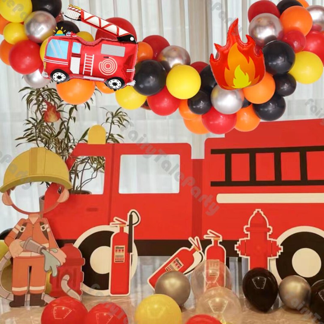 102pcs Firefighter Birthday Decor Balloons | Flame and Fire Truck ...
