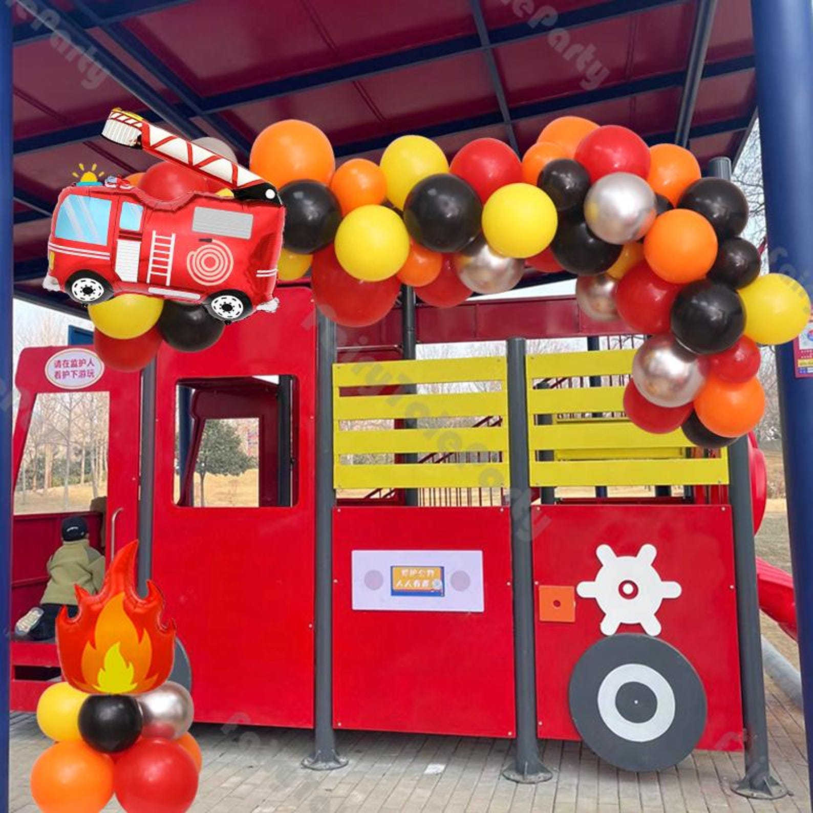 102pcs Firefighter Birthday Decor Balloons | Flame and Fire Truck ...
