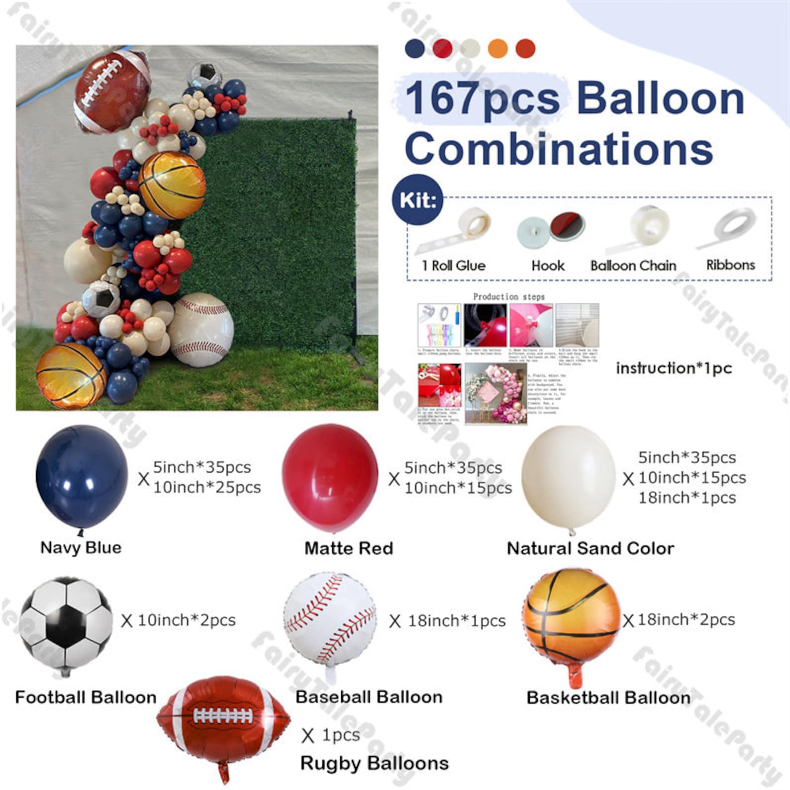 167pcs Sports Birthday Balloon Garland Arch Kit | Football | Baseball ...