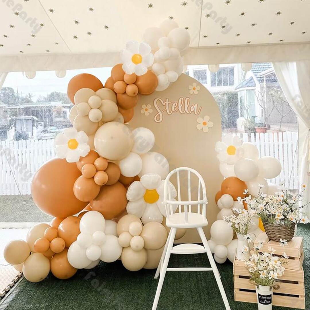 110pcs Daisy Balloon Garland Kit | White & Caramel and Sand White ...