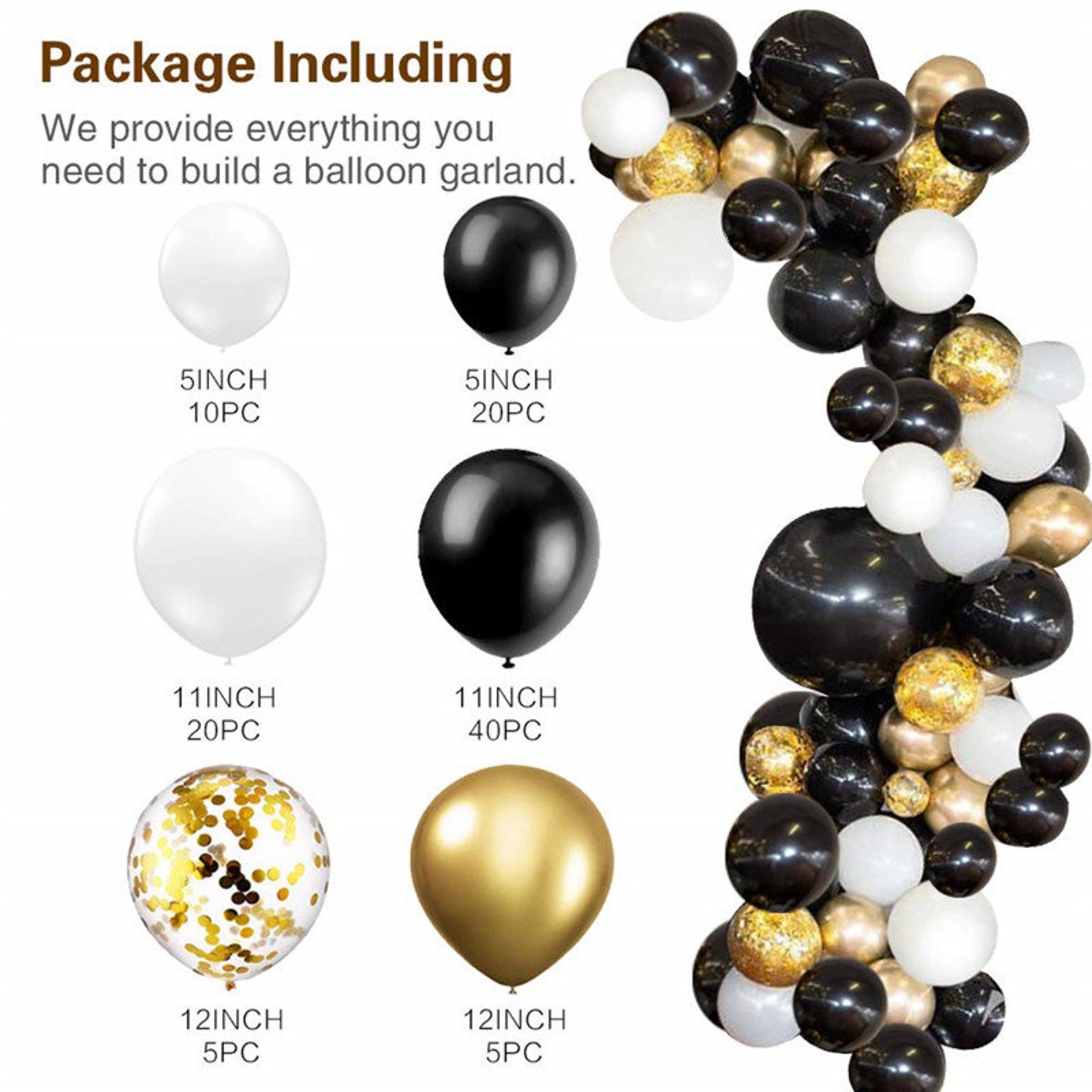 100pcs DIY Black White Latex Balloons Garland Arch Kit Metal Gold ...