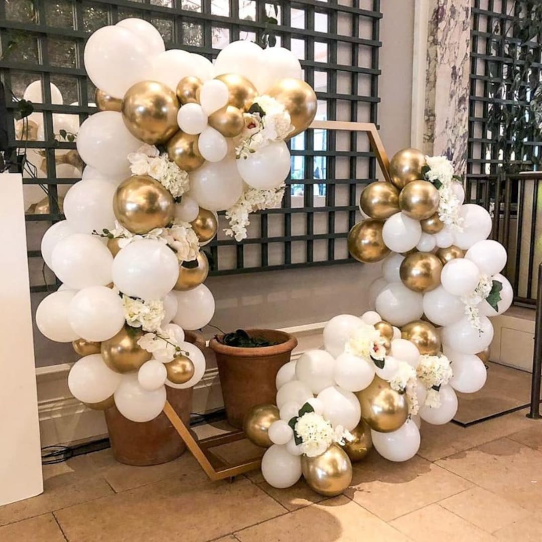 DIY 113pcs Macaroon White Balloons Garland Gold Chrome Balloon Arch Kit ...