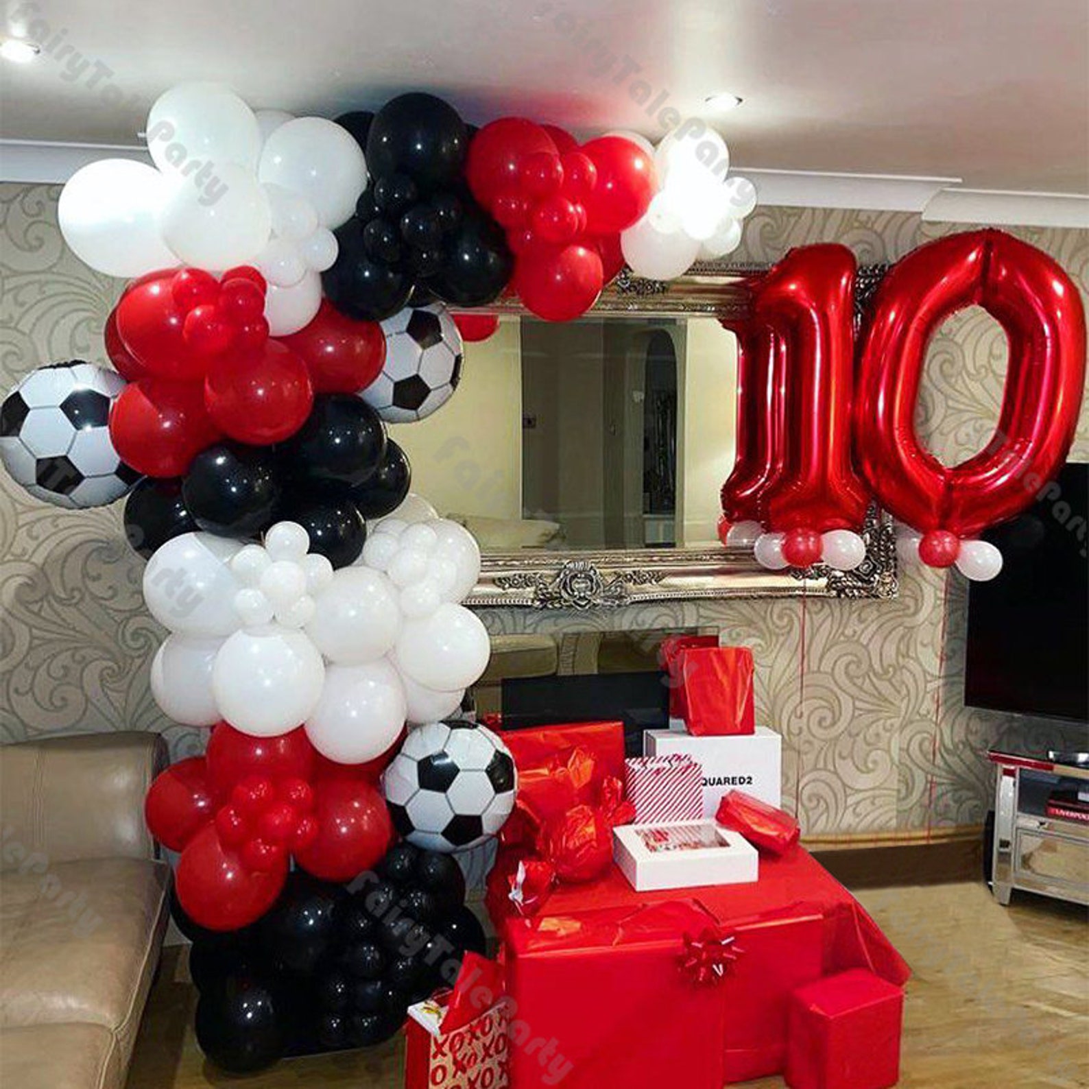 128/130pcs Football Birthday Balloon Arch Kit Red Number Balloons ...