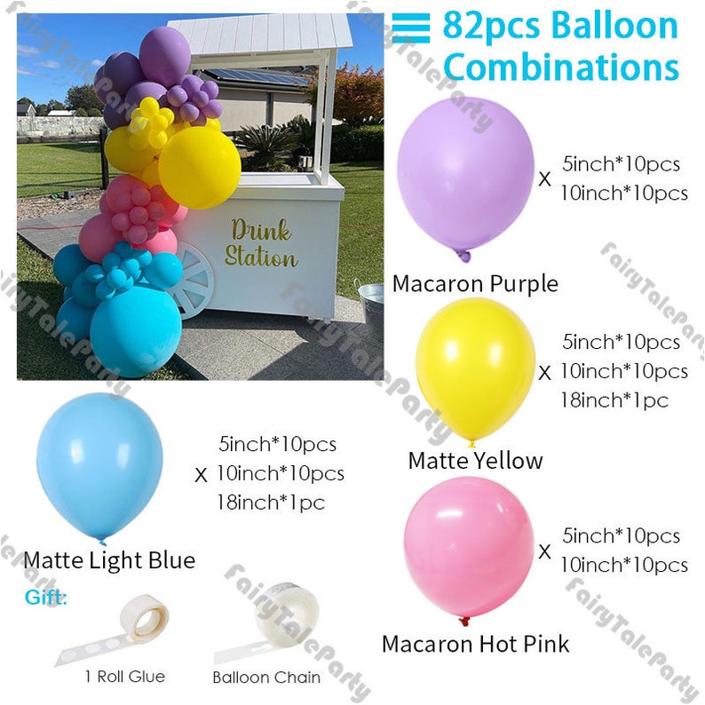 252pcs/set Rainbow Balloons Arch Kit 5/10inch 7 Colors Latex Balloons ...
