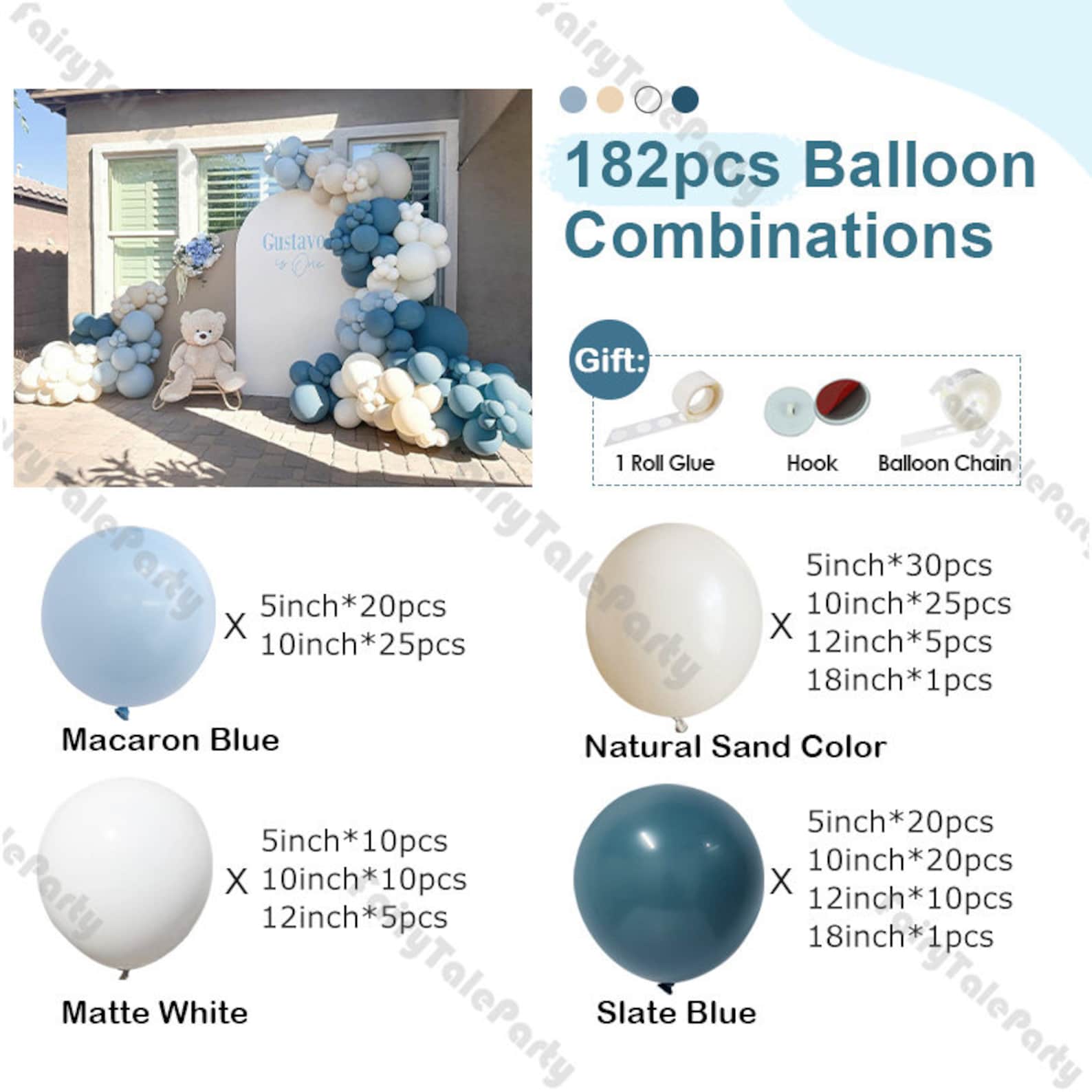 122/182pcs Dusty Blue Grey Balloon Garland Kit Macaron Beige Sand White ...