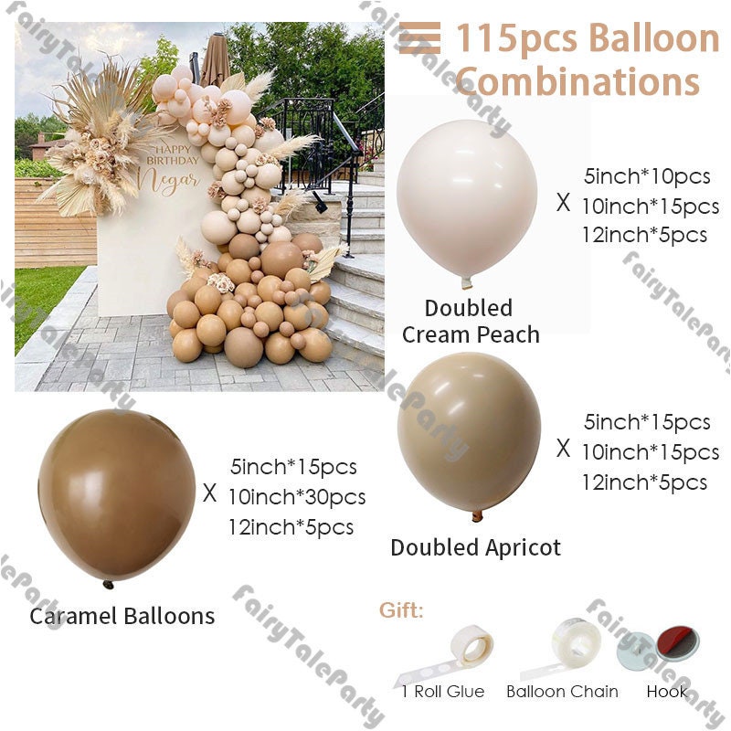 115pcs Apricot Birthday Balloon Arch Decorations Kids Caramel Beige ...