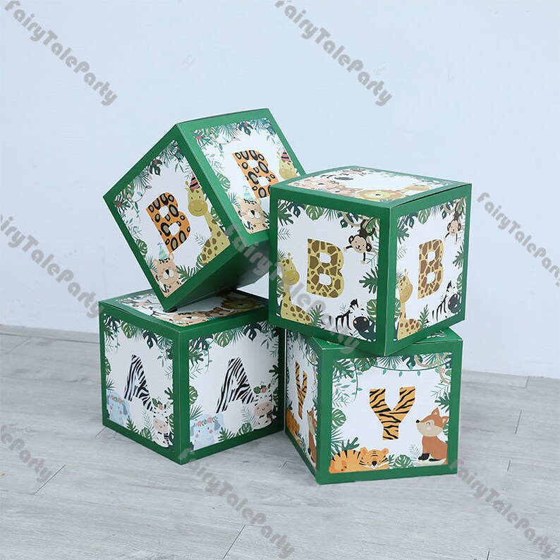 Balloon Cubes Box Baby Shower Boy Transparent 4 Letter Box Safari ...