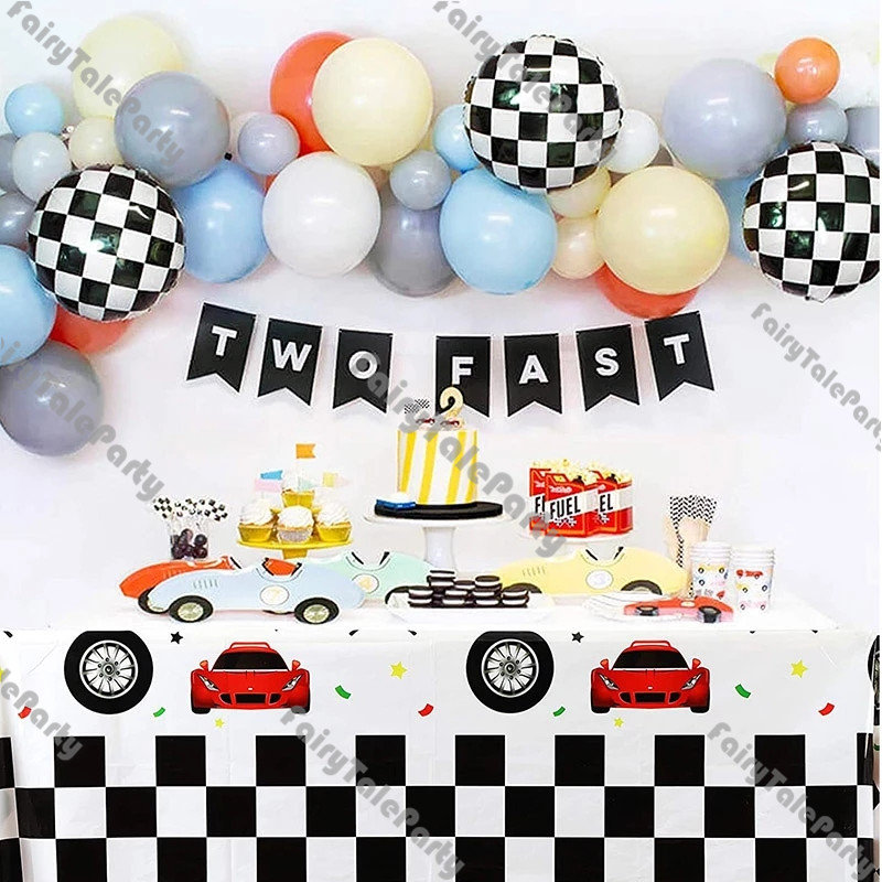 Flag Banner Vintage Race Car Birthday Decor Kids Two Fast / | Etsy