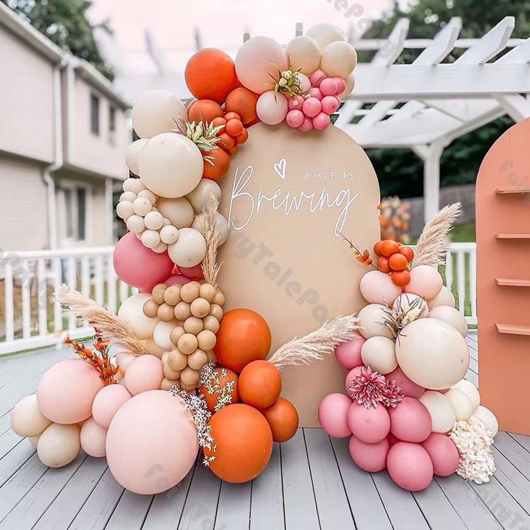 143pcs Lica Pink and Retro Burnt Orange Balloon Set Boho Rustic Wedding ...
