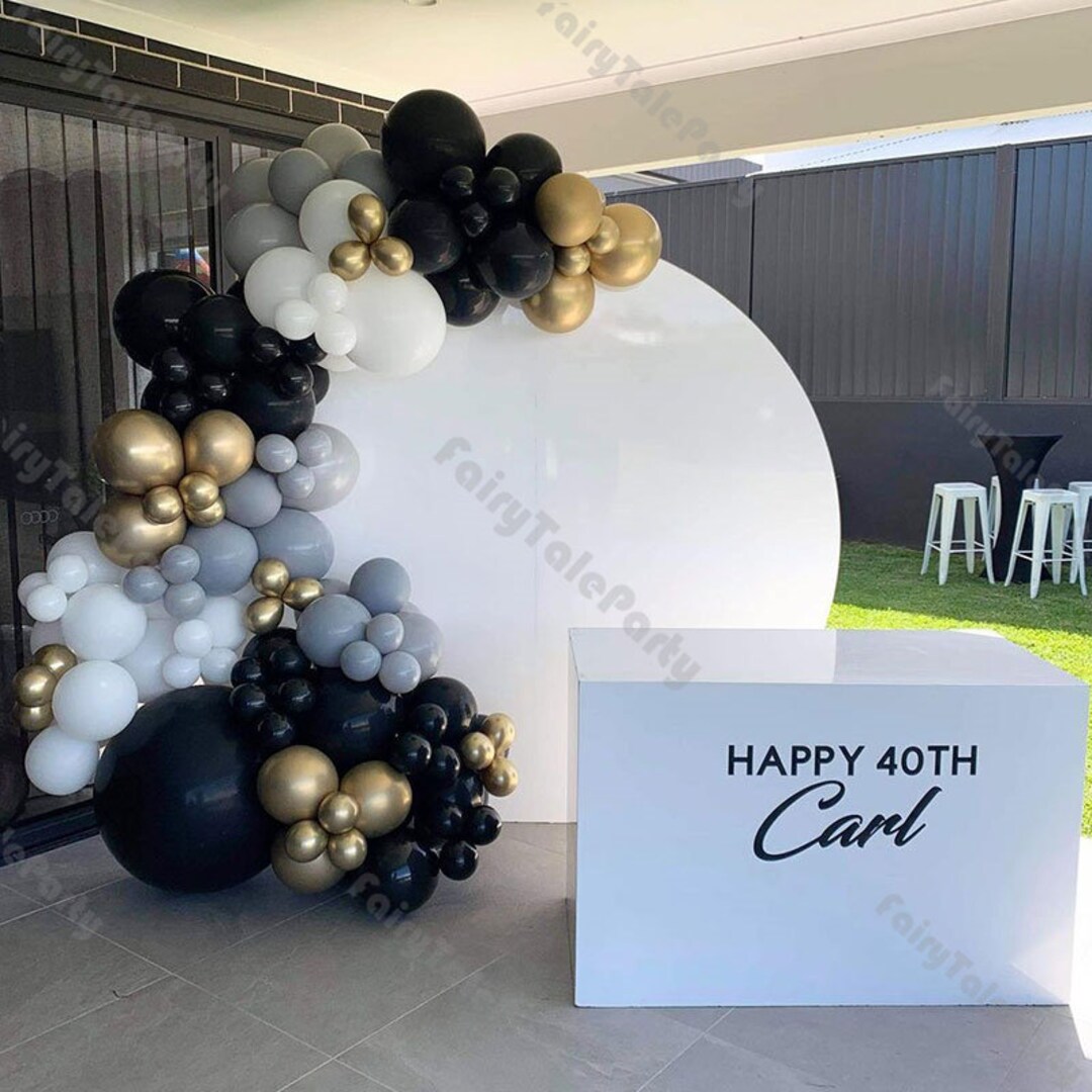 126pcs Black Gold Grey Balloon Garland Kit 40th Birthday Decorations ...
