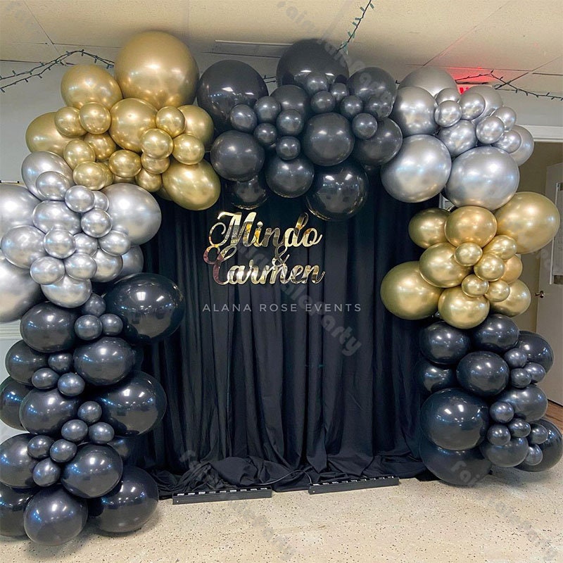 143pcs Black and Gold Balloon Garland Kit Chrome Silver - Etsy
