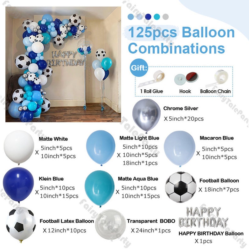 125pcs Football Party Balloon Garland Kit Blue Balloon Arch - Etsy