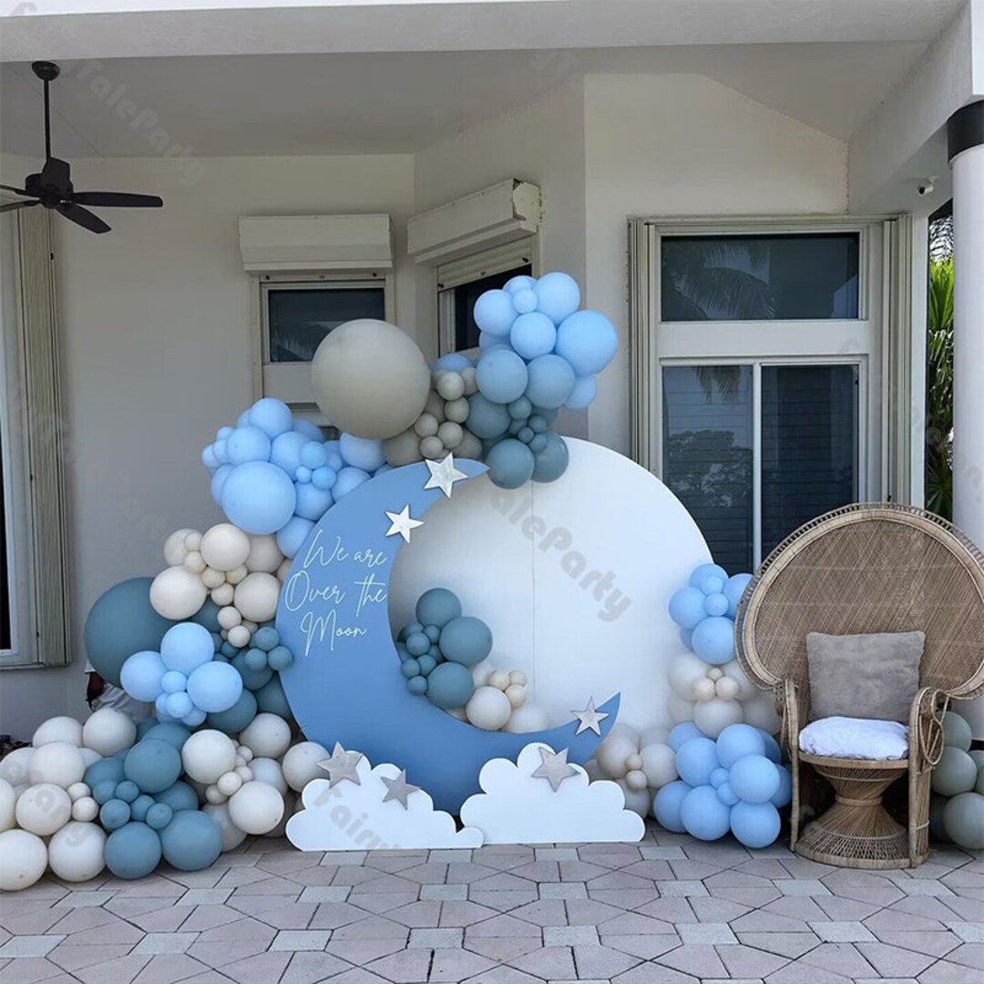 152pcs Blue Birthday Balloons Garland Slate Blue Grey Sand White Latex ...