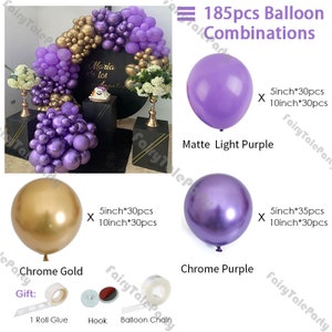 185pcs Purple Balloon Arch Kit Bridal Shower Bow of Ballon Garland ...