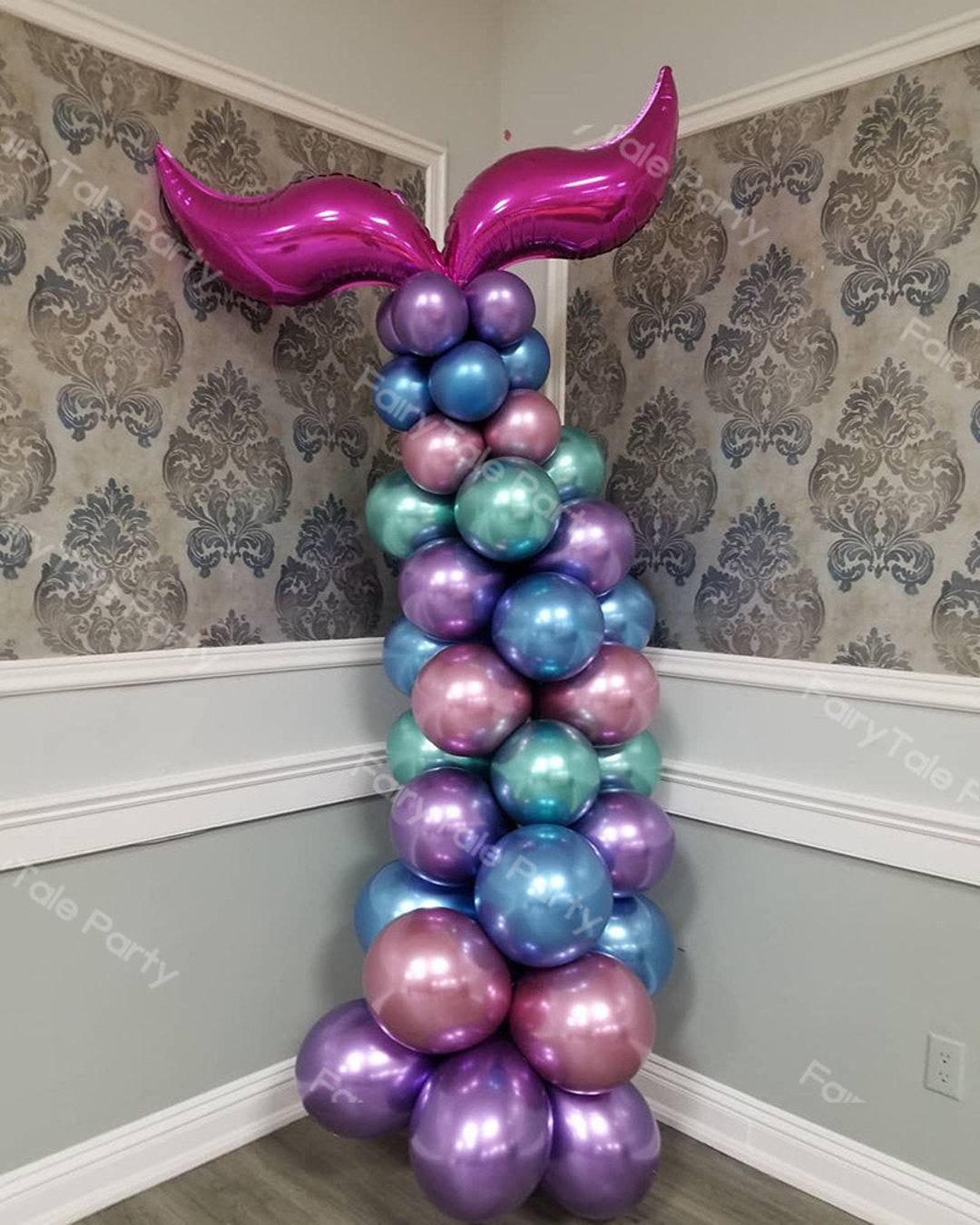 47pcs Mermaid Balloon Arch Kit Chrome Blue Green Hot Pink Balloons ...