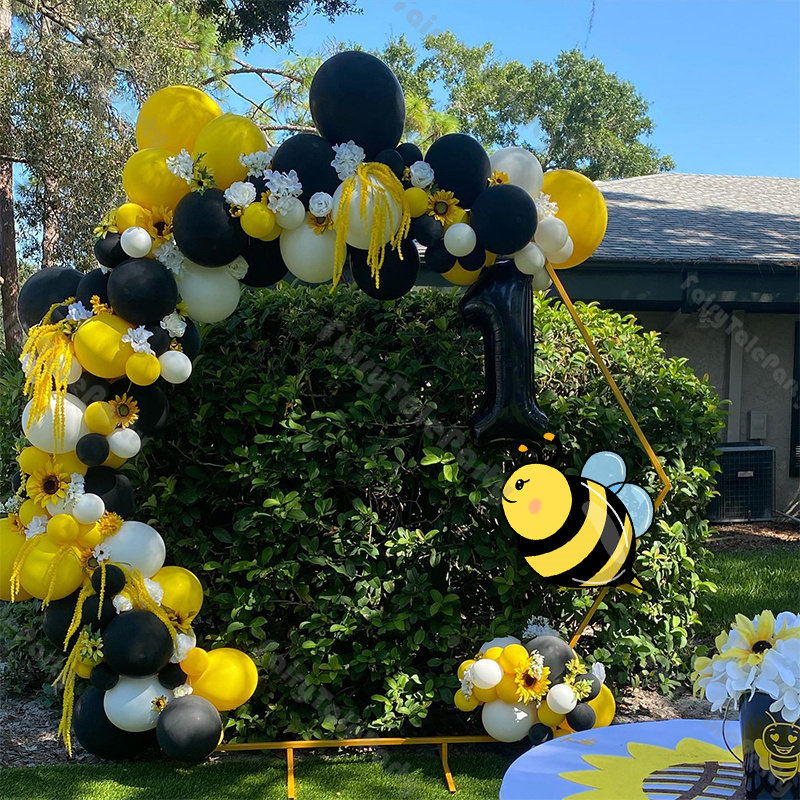 114pcs Bee Day Yellow Balloon Garland Kit Number Balloon 1st Birthday ...