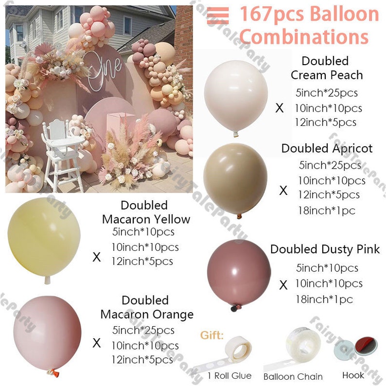 269/167pcs Balloon Garland Arch Birthday Blush Pink Bow of Balloon ...