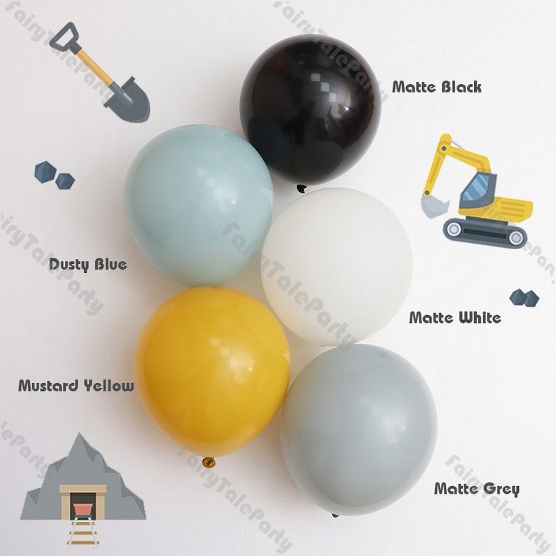 Construction Balloons Garland Blue Black Yellow Grey Transportation ...