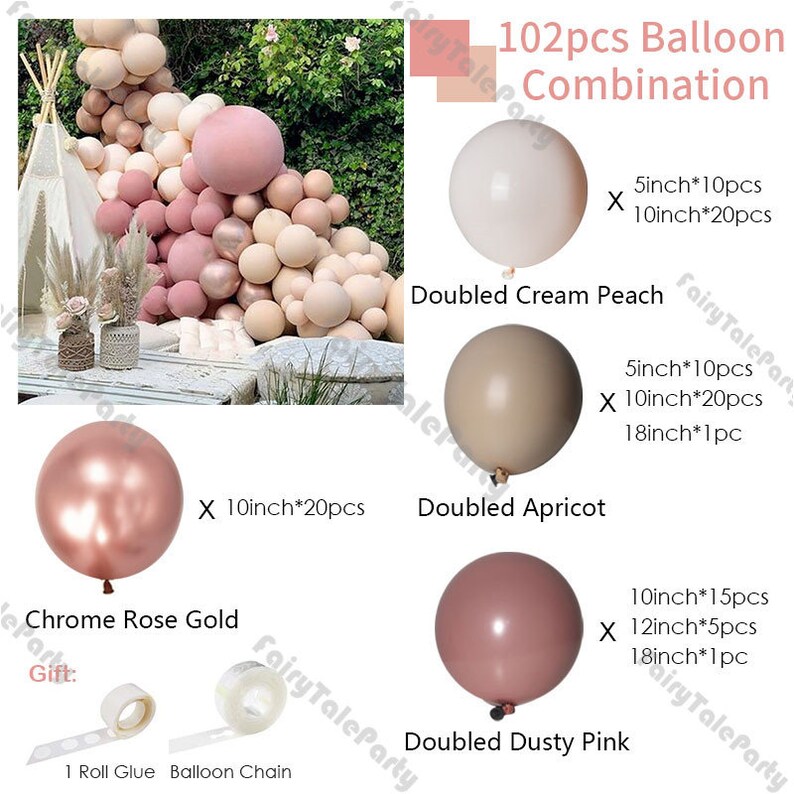 102/127 Pcs Doubled Balloons Garland Arch Apricot Cream Balloon Kit ...