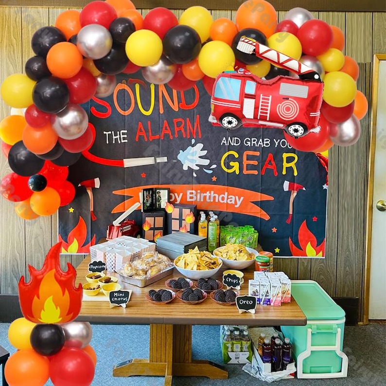102pcs Firefighter Birthday Decor Balloons | Flame and Fire Truck ...