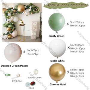 161pcs Balloon Garland Arch Kit Sage Green Gold Latex Balloons Baby ...