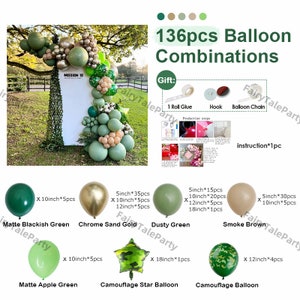 136pcs Military Themed Balloons Garland Set Army Boys Baby Shower ...
