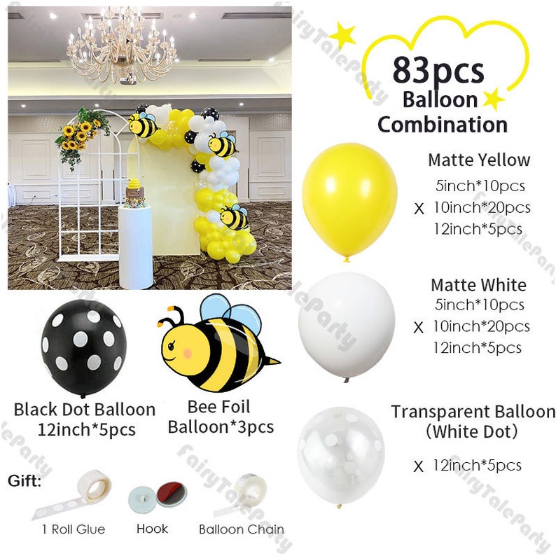 83pcs Bee Day Balloon Garland Kit Baby Shower Decorations Black and ...