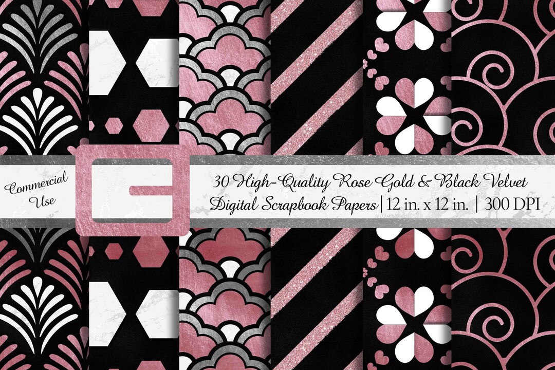 30 Rose Gold and Black Velvet Digital Scrapbook Papers | See Listing ...