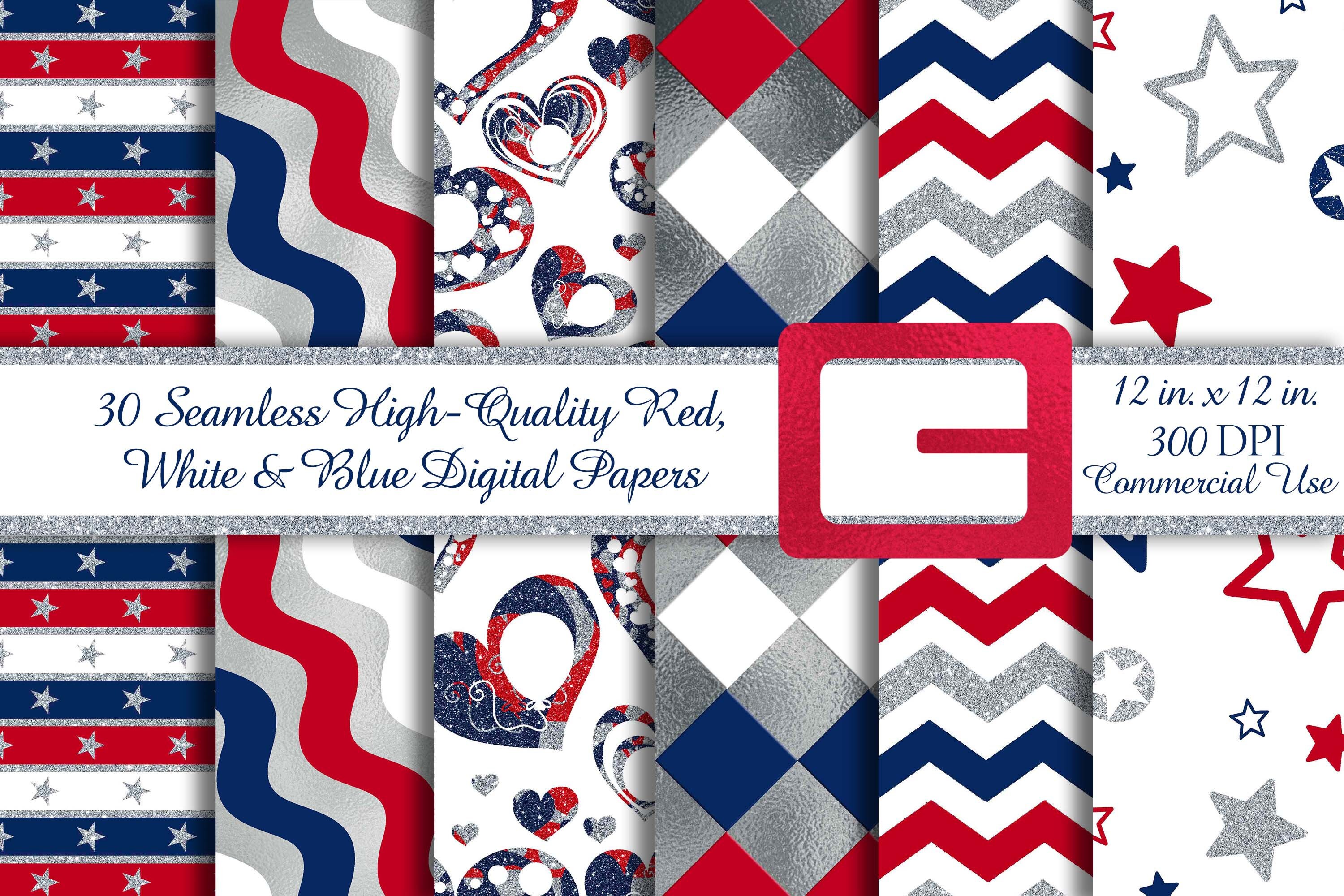 30 Red White and Blue Digital Papers See Listing Details - Etsy