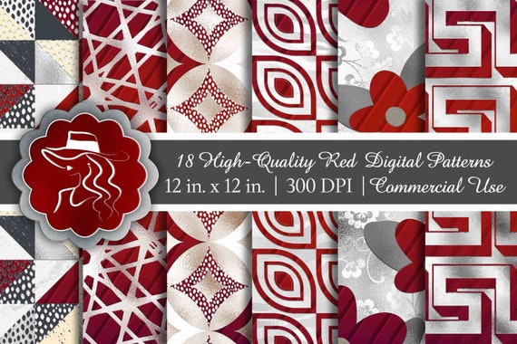 18 Red Accent Digital Patterns for Scrapbooking Click for | Etsy