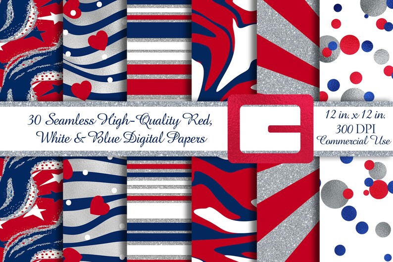 30 Red White and Blue Digital Papers See Listing Details - Etsy