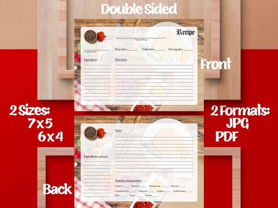 Burgers and Fries Recipe Card Template Double-sided JPG | Etsy