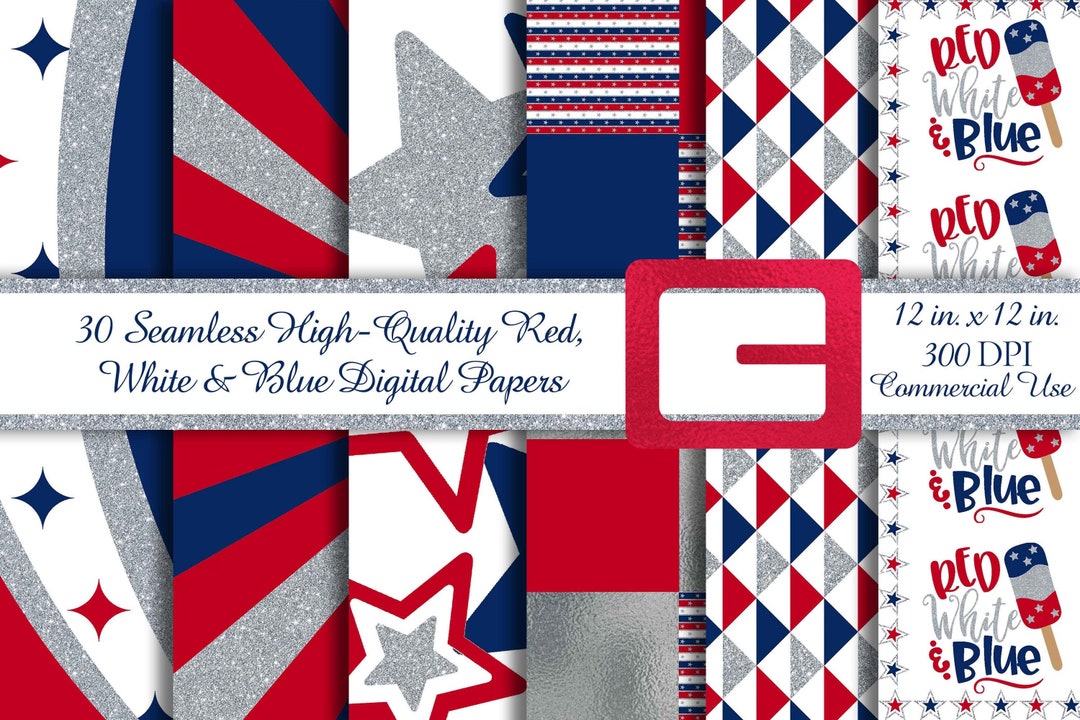 30 Red White and Blue Digital Papers | See Listing Details - Etsy
