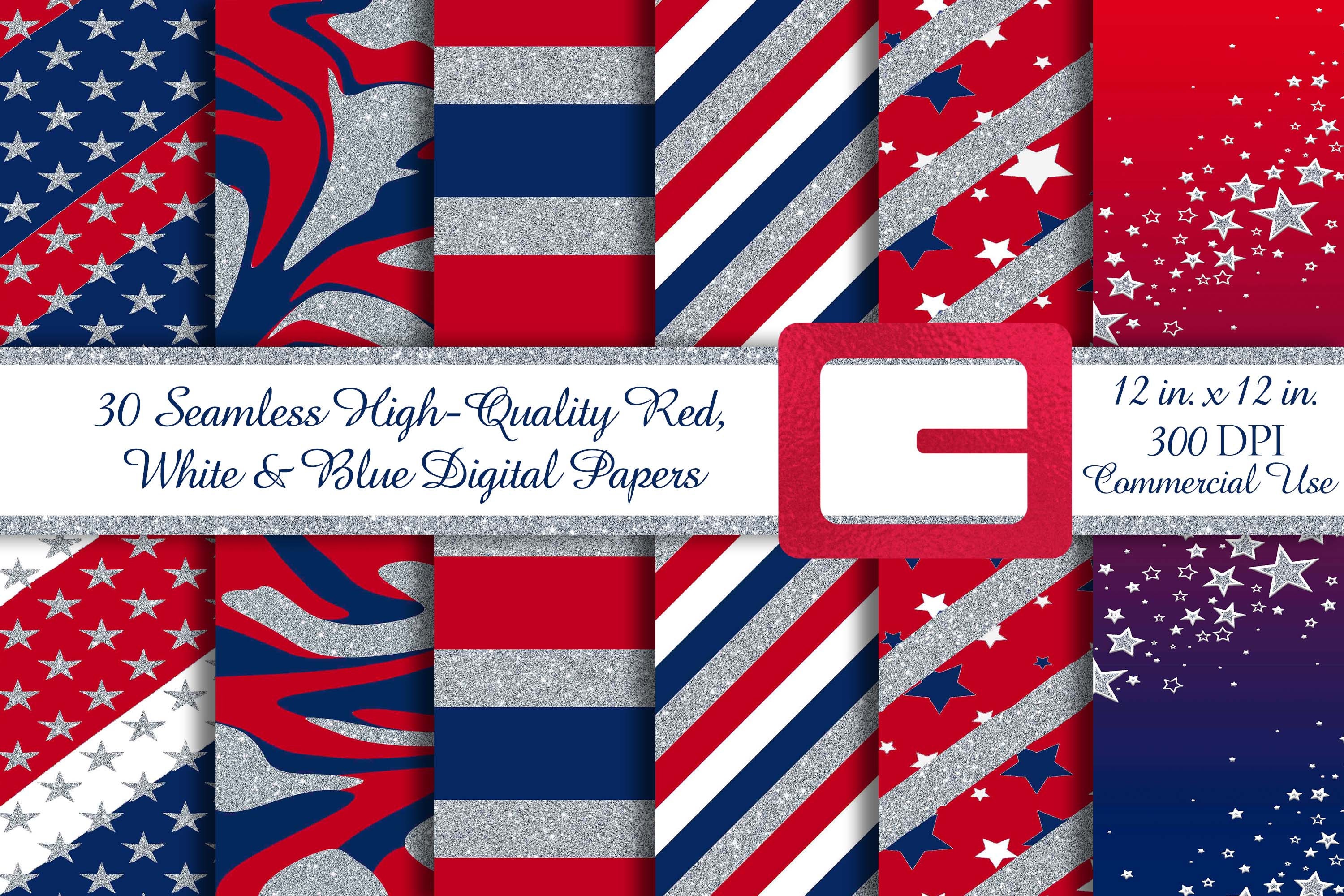 30 Red White and Blue Digital Papers | See Listing Details - Etsy