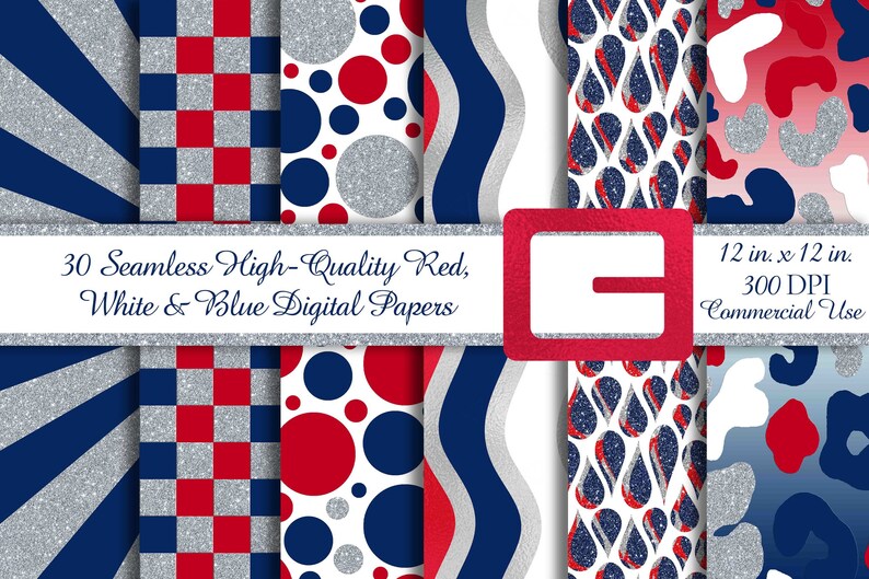 30 Red White and Blue Digital Papers See Listing Details | Etsy