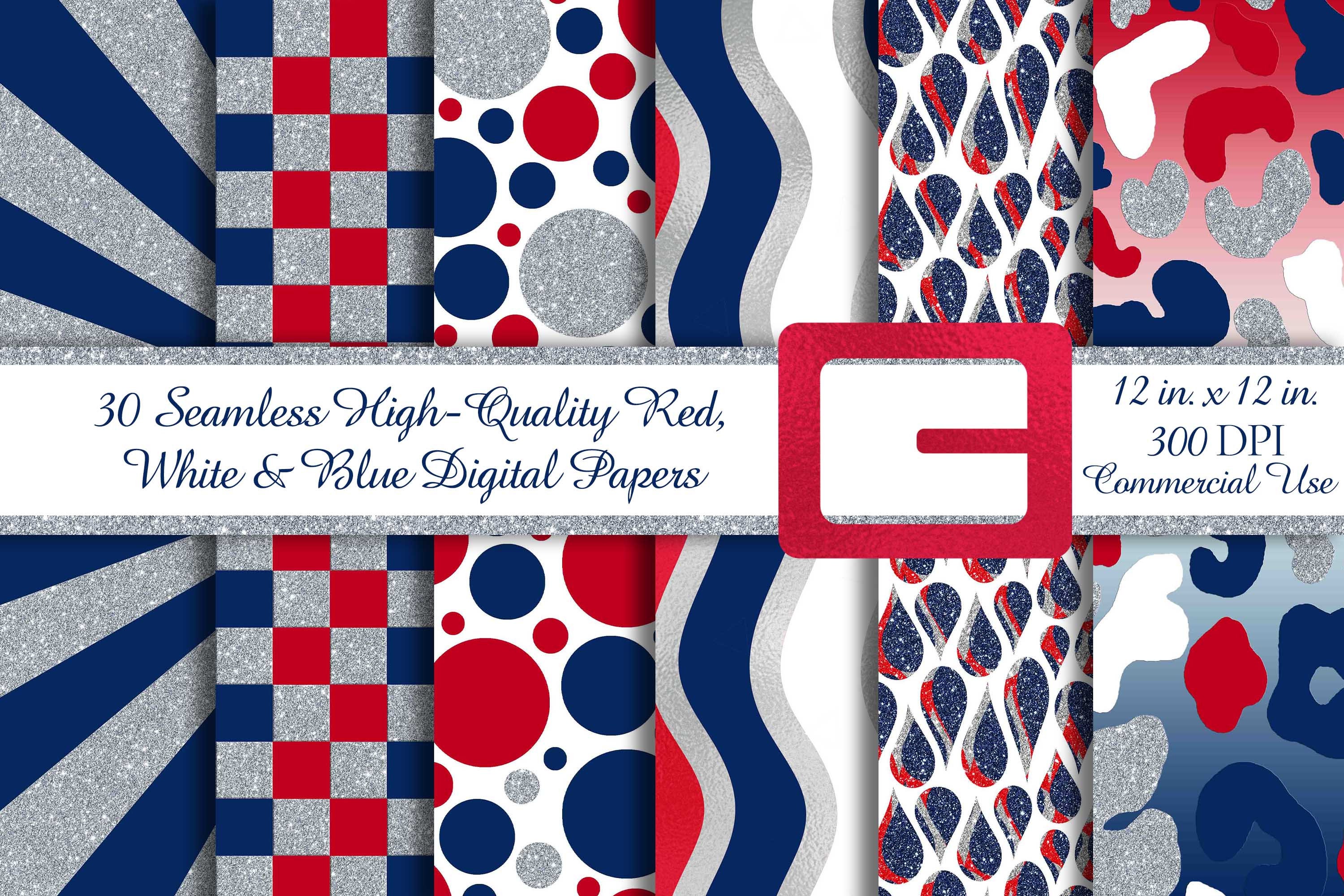 30 Red White and Blue Digital Papers | See Listing Details - Etsy