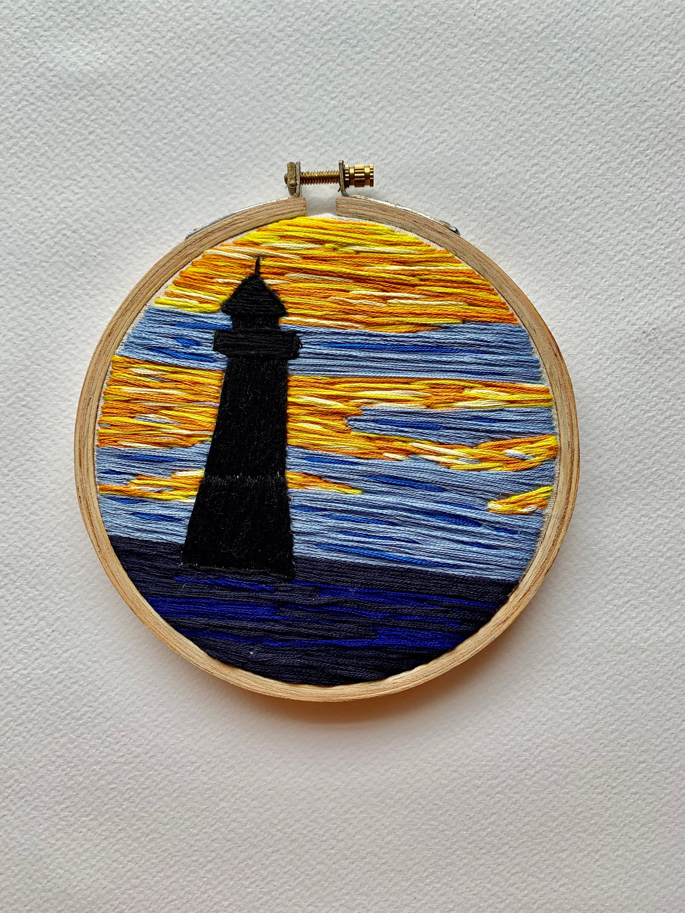 Lighthouse landscape embroidery 5 inch hoop art sunset | Etsy
