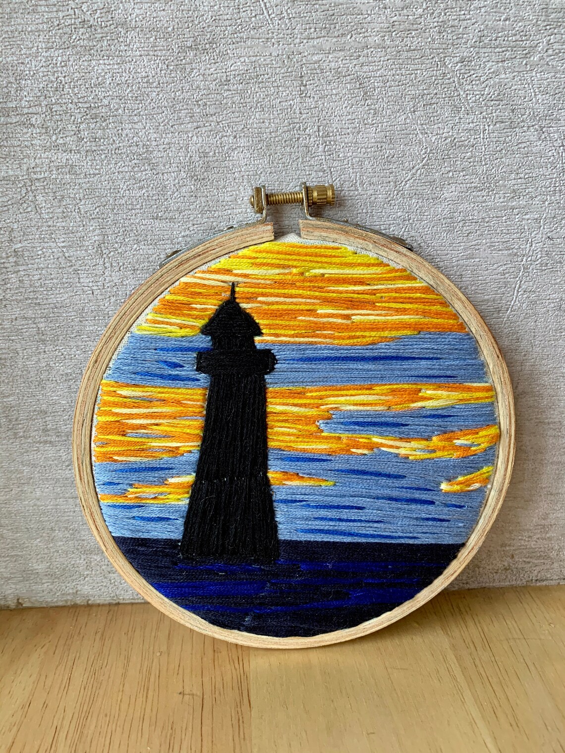 Lighthouse landscape embroidery 5 inch hoop art sunset | Etsy