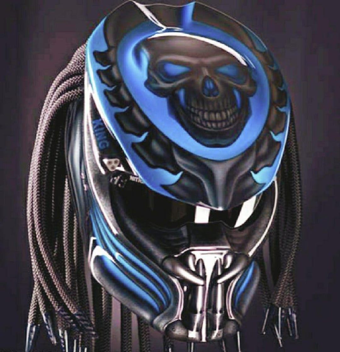 Predator Motorcycle Helmet, Black Blue King Skull, DOT & ECE Approved ...