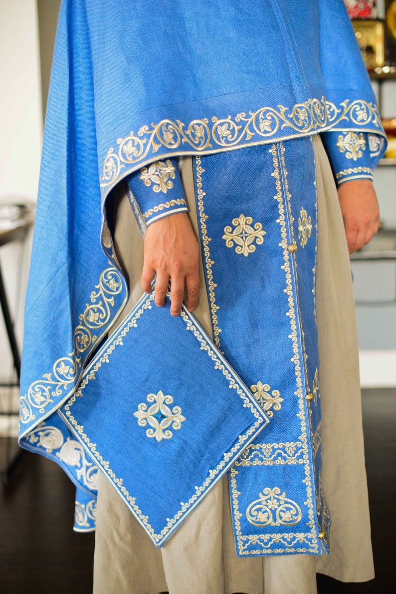 Fully Embroidered Orthodox Priest Vestments Set Linen, Blue - Etsy
